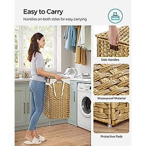 SONGMICS Laundry Hamper with Lid, 90L Clothes Hamper with 2 Removable Liner Bags, 6 Mesh Bags, Wicker Laundry Basket, Double Laundry Hamper for Bathroom, 13 x 18.1 x 23.6 Inches, Natural ULCB251N01V1