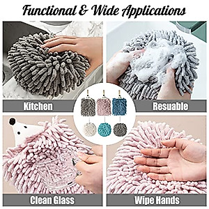 RETON 6PCS Bathroom Hand Towel, Soft Absorbent Quick Drying Chenille Hand Towels, Cute Animal Hanging Hand Towels for Kitchen Powder Room Kids (White+Gray+Pink+Blue, Hedgehog)