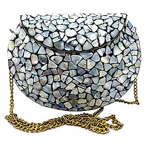 Women/Girls Bridal metal Sea shell clutch party sling bag Ethnic Indian Handmade mosaic metal bag