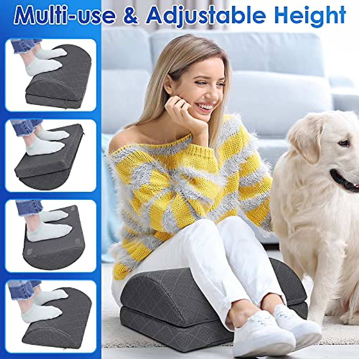 CushZone Foot Rest for Under Desk at Work Adjustable Foam for Office, Work, Gaming, Computer, Gift, Home Office Accessories Back & Hip Pain Relief (Grey)