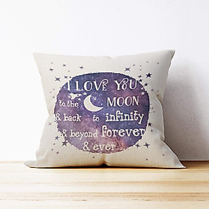 Mancheng-zi i love You to The moon and back Pillow Covers 18x18, to The moon and back Linen Cushion Cover for Sofa Couch Bed
