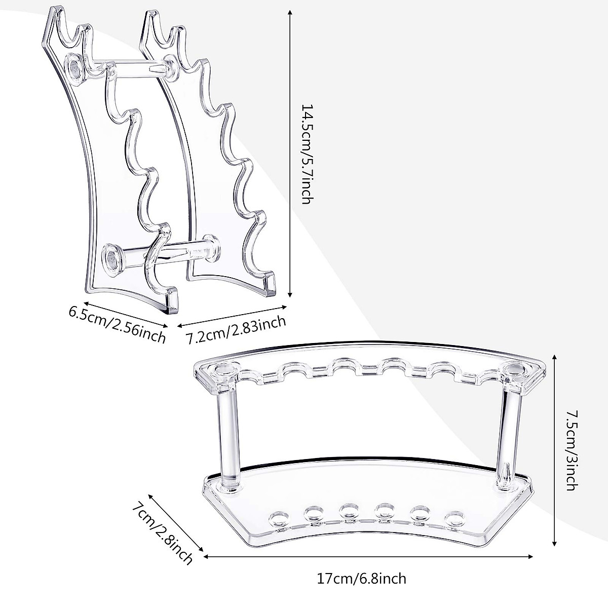 Teling 2 Pieces Plastic Pen Holder Stand, 6 Slot 2 Kinds Vertical and Horizontal Pen Display Stand Rack Eyebrow Pen Stand Makeup Brush Rack Organizer for Store School Office Home (Clear)