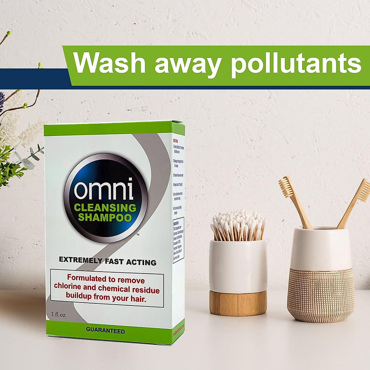 Omni Detoxifying Hair Cleansing Shampoo- Fast Acting Anti Residue Shampoo - Scalp Clarifying Formula for Dry Hair - Anti Chlorine Post Swim Shampoo, 1 Oz