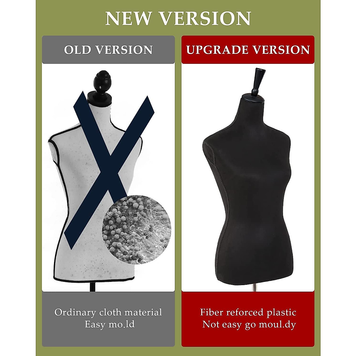 HCY Female Mannequins Torso Dress Form Mannequin Stand for Display 60"-67" Height Adjustable for Sewing Wooden Base, Fiberglass Body(Black)