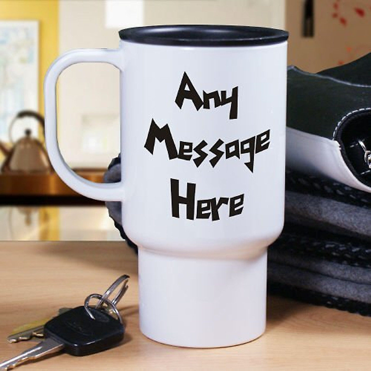 GiftsForYouNow Personalized Funky Message Travel Coffee Mug, Holds 15oz, Dishwasher/Microwave Safe