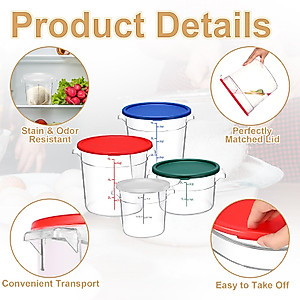 Sawysine 4 Pcs Food Storage Container with Lids Set Proof Dough Clear Round Commercial Containers with Scales and Handles for Bread Dough Rise Restaurant Home Food Storage (1 Qt 2 Qt 4 Qt 6 Qt)