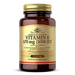 Solgar Vitamin E 670 mg 1000 IU Mixed Softgels Natural Antioxidant Skin Immune System Support NaturallySourced Vitamin E Gluten Free Dairy Free Servings, 180 Count