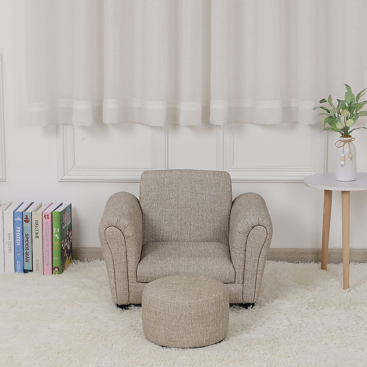 Getifun Kids Sofa Chair with Ottoman/PVC Leather Toddler Couch with Plastic Legs/Upholstered Children Armchair for Kids Under 4 Years Old/Single Seat with Stool (Double)