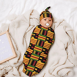 YIFTD Swaddle Blanket African Print Soft Cotton Baby Blanket Newborn Plush Receiving Blanket Swaddling Wrap Set Sleeping Bag for Toddler Infant Boy Girl(0~6 Months)