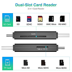 SD Card Reader, Acksky 2 in 1 Micro USB Memory Card Reader, Micro SD Card Adapter OTG for Computer, PC, Android, Laptop, Camera, Mac, Supports SD/Micro SD/Mini SD/TF/SDHC/SDXC/MMC/Micro SDHC
