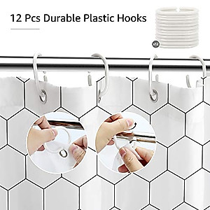 VEGA U Hexagon Fabric Shower Curtain for Bathroom, Modern Bath Decor with Hooks, Hotel Quality, 72x72 Inch