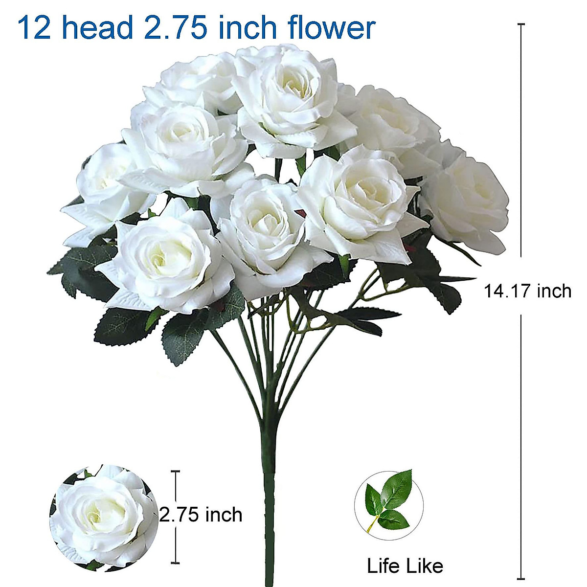 Artificial Rose Flower 12 Heads Bridal Bouquet Silk Rose Bulk for Wedding Home Valentine's Day Party Decor White Rose