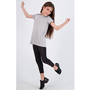 Real Essentials 4 Pack: Girls Short Sleeve Shirts Tees Active Quick Dry Fit Crew Neck T-Shirt Active Athletic Tops Soccer Sports Yoga Young Teen Chica's Kids Zebra Summer Clothes - Set 8, LG (14)