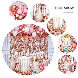 SANERYI Rose Gold Birthday Decorations for Women Happy Pink Balloon Arch Garland Kit Girl Princess Party Supplies Banner Curtains Backdrop Decor