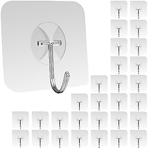 Latoxcaa Heavy Duty Adhesive Wall Hooks - Strong & Transparent, Hold up to 22lb, Waterproof & Reusable, Ideal for Kitchen, Bathroom, and Office (30 Pack)