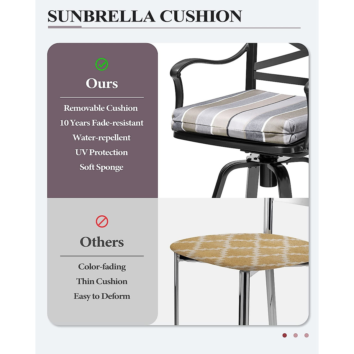 Crestlive Products Outdoor Swivel Bar Stools Set of 4, Patio Cast Aluminum Bar Stools with Sunbrella Cushion, Bar Height Chairs for Lawn, Garden, Backyard, Pool, Milano Char