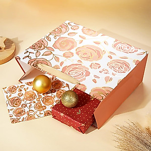 DecorWoo 13" Rose Gold Large Gift Bag with Card and Tissue Paper, Foil Flowers Gift Bag for Birthdays, Bridal Showers, Mothers day, Anniversaries, Weddings