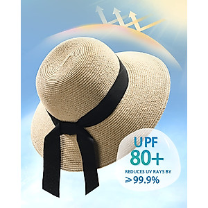 FURTALK Womens Beach Sun Straw Hat UV UPF50 Travel Foldable Brim Summer UV Hat Mixed Beige