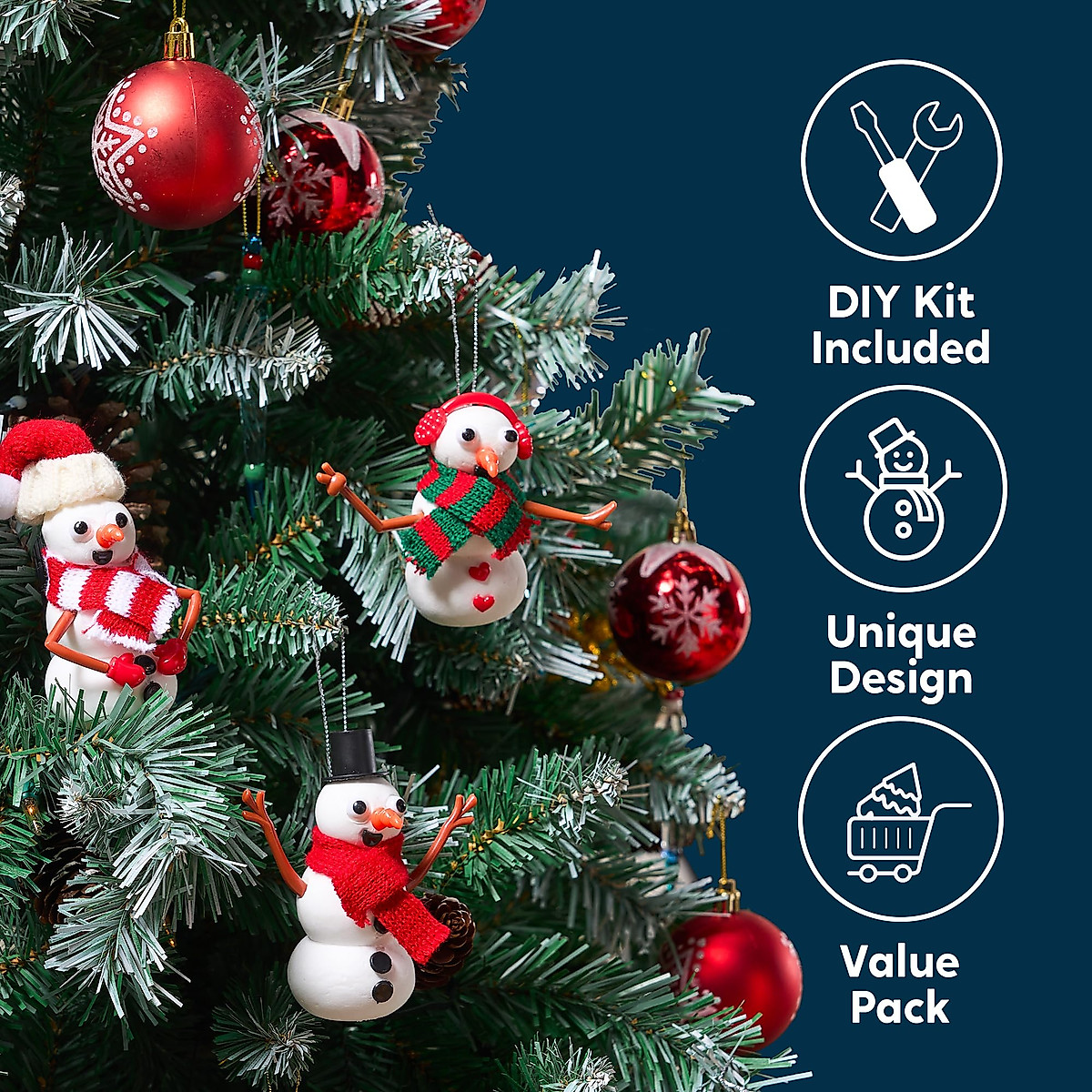 JOYIN Christmas Build Your Snowman Craft Kit, 3 Pack DIY Snowman Christmas Craft Kit for Christmas Arts and Craft Activities, Xmas Gift Stocking Stuffers for Kids,Party Favor School Funny Toy