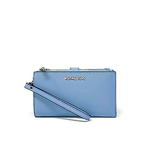Michael Kors Jet Set Travel Double Zip Saffiano Leather Wristlet Wallet (Pale Blue)