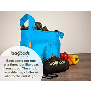 BagPodz Reusable Shopping Bags Inside a Compact Pod with Carry Clip RipStop Nylon Holds 50lbs Very Sturdy, 5 Pack in Blue