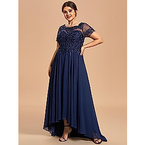 Ever-Pretty Women's Custom Plus Size Elegant Round Neck Embroidered Floor-Length A Line Formal Dresses Navy Blue US26