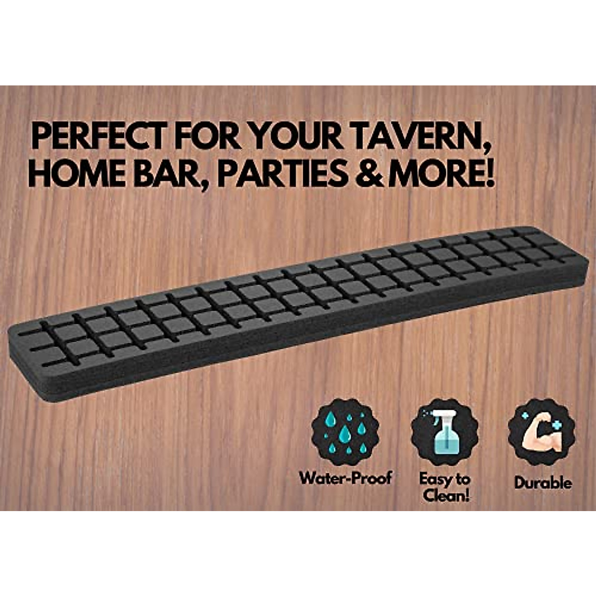 Polar Whale Bar Mat Durable Black Foam Modern Drip Spill Tray for Bar Home Kitchen Club Party Serving Rack Cocktail Professional Drink Mixing Bartender Service Non-Slip Non-Scratch 24 x 4.25 Inches