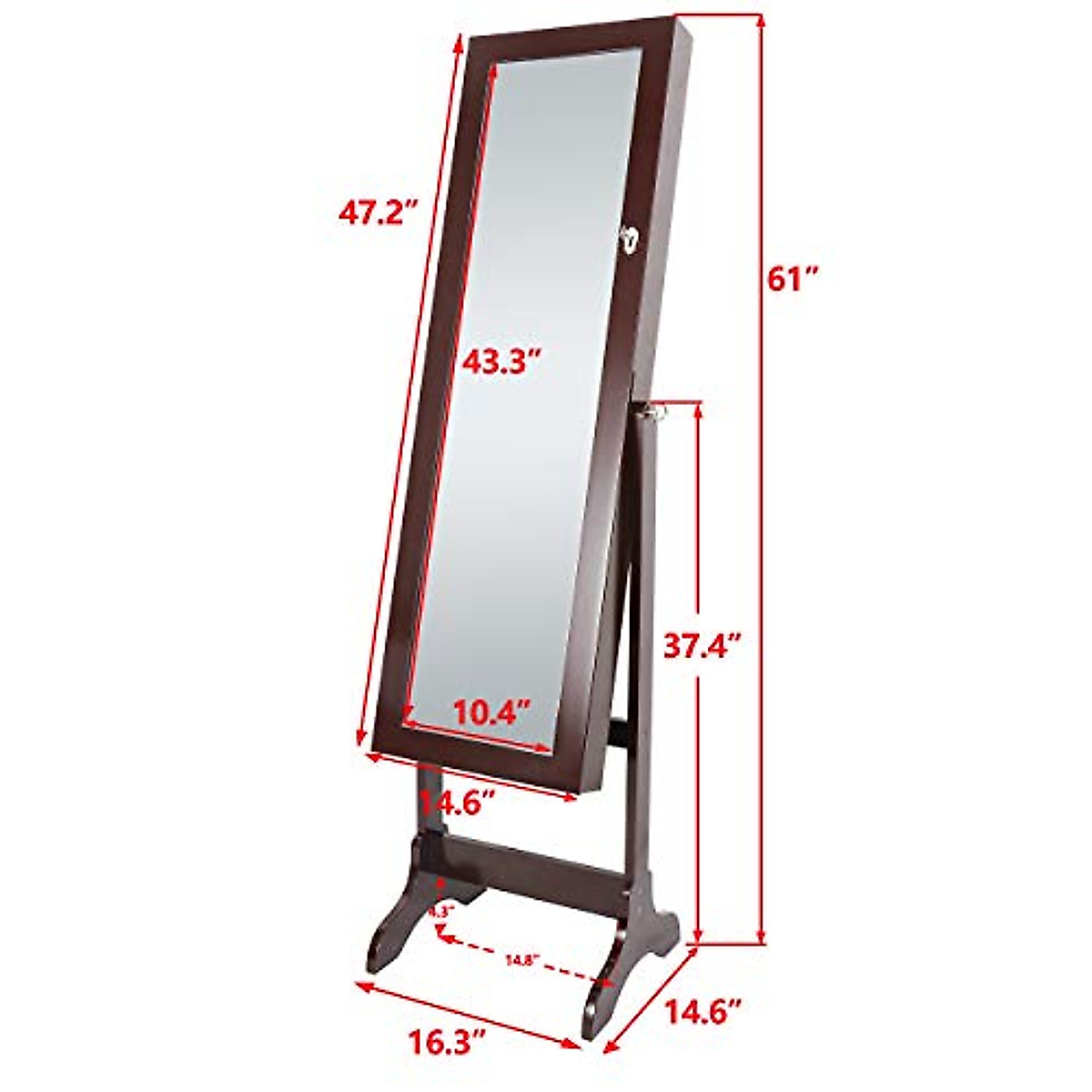 SUPER DEAL 2in1 Free Standing Jewelry Cabinet Lockable Full-Length Mirrored Jewelry Armoire with 5 Shelves Large Storage Capacity Organizer, 4 Angles Adjustable (Brown)