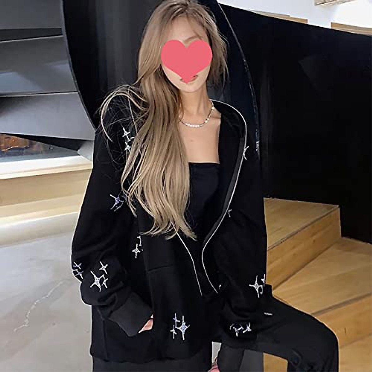 INFENU Gothic Hoodie Hat Print Dark Hoodie Harajuku Hoodie Sportswear Trend Full of Rhinestones Stars Street Hip Hop (XL,X-Large) Black