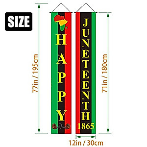 Littleloverly Happy Juneteenth Hanging Banner Porch Sign Decorations - Freedom Day Juneteenth Black Americans Independence 1865 Juneteenth Day Outdoor Banner Sign