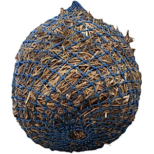 Majestic Ally 2 Pcs 1.25”x1.25” Holes Ultra Slow Feed 40” Very Sturdy Hay Net with Bottom Ring for Goat, Sheep and Livestock Simulatr grazing, Reduces Waste (Hurricane Blue)