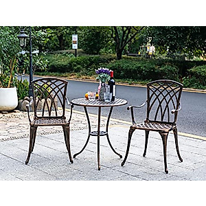 ZOTORUN Bistro Set 3 Piece Rustproof Cast Aluminum Patio Furniture Sets Round Table with Umbrella Hole for Outdoor, Patio, Balcony, Bronze