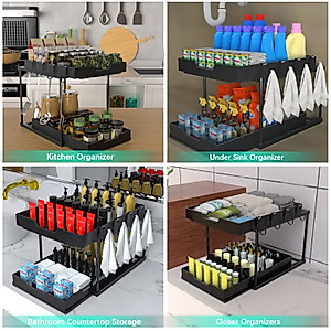 THEYFIRST 2 Pack Under Sink Organizers and Storage 2-Tier Double Sliding Pull-out Drawer, Under the Sink Organizer Kitchen Multi-purpose Under Bathroom Sink Shelf Storage Rack for Cabinet -Black
