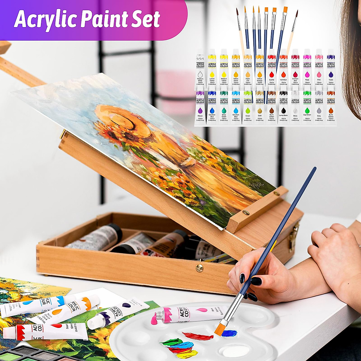 Art Supplies, 186-Pack Deluxe Art Set with 2 A4 Drawing Pads, 1 Coloring Book, 24 Acrylic Paints, Crayons, Colored Pencils, Watercake, Creative Gift Box for Adults Artist Beginners Kids Girls Boys