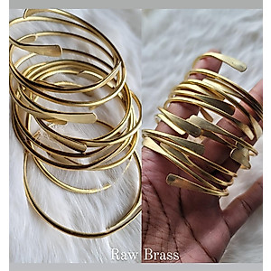 Bead It Wear It Love It 2 Raw Brass Cuff Bracelets Set, African Brass Bangles For Women, Hammered Ends Stacking Bracelets, Boho Tribal Cultural Jewelry (Set Of 2)