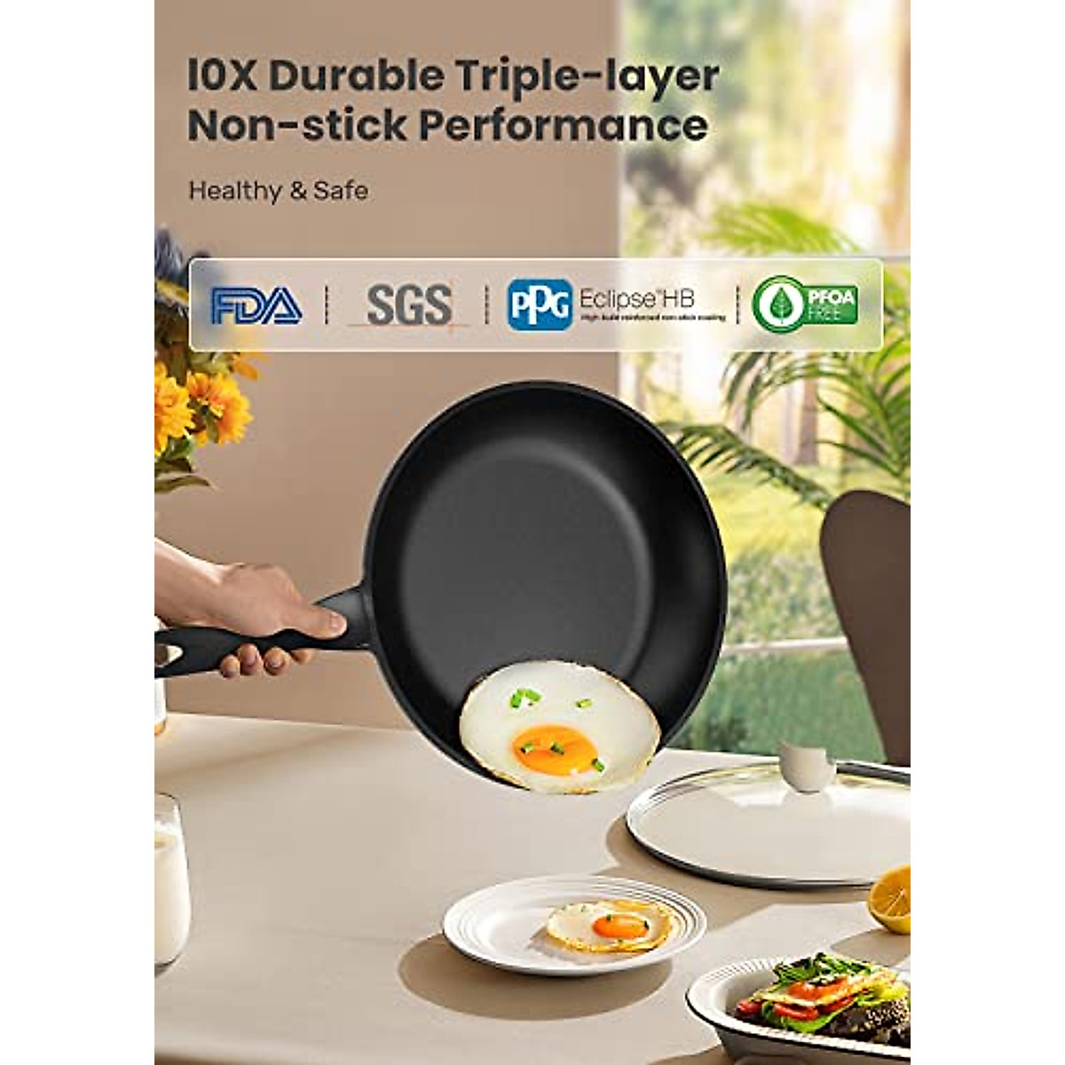 ferlord Nonstick Frying Pan Skillet for Cooking Egg Kitchen Cookware with Durable Non Toxic Non-stick Coatings and Stay-Cool Handle, 12 Inch PFOA Free Large Chef's Omelette Camping Pan