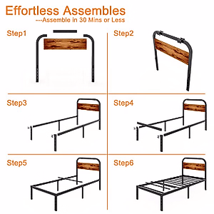 Aardhen Twin-XL Size Bed Frame 14 Inch Rustic Wood Headboard, Heavy Duty Steel Slats Support, Easy Assembly, No Box Spring Needed, Quiet and Sturdy