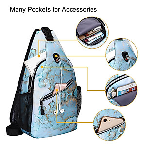 MOSISO Sling Backpack, Multipurpose Travel Hiking Daypack Watercolor Marble Rope Crossbody Shoulder Bag, Blue