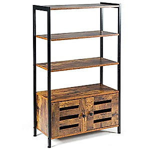 Tangkula Storage Cabinet, Industrial Bookshelf and Bookcase, Freestanding Floor Cabinet with 3 Shelves and 2 Louvered Doors, for Living Room Study Home Office, 27.5 x 12 x 47.5 Inch, Rustic Brown
