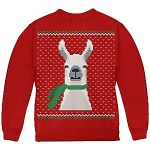 Old Glory Ugly Christmas Sweater for Kids, Xmas Sweatshirt, Youth Long Sleeve Llama Sweaters, Holiday Festive Pullover Ideal for Parties and Seasonal Casual Wear, Red, Youth XL