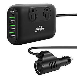 Hoenjuno 200W Car Power Inverter DC 12V to 110V AC Loptop Car Charger, 3 USB Ports Car Adapter Outlet Plug with 1 Type C Ports Black