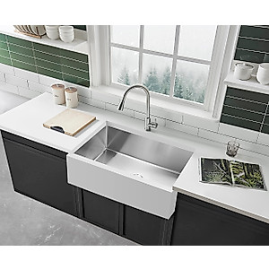 Westbrass BSS133W 33" Single Bowl 18 Ga. Stainless Steel Kitchen Sink with White Solid Surface Farmhouse Apron Front and Rim Top