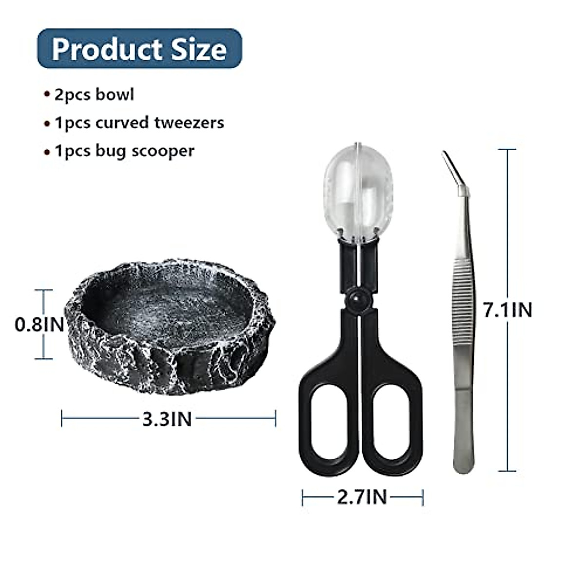 GKPONSX 2 Pack Reptile Food Bowls, Imitating Rock Design Water Dish and Feeder Food Bowls with Tongs Bug Scooper for Leopard Gecko Snake Lizard Turtle Chameleon