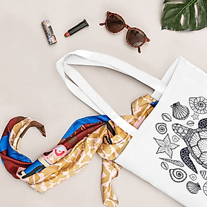 TifyDon Canvas Tote Bag,Tropical Turtle Shells Reusable Large Shopping Shoulder Tote Bag For Women,Sea Art Style Top View Ocean Boho Doodle Tribal Artwork Carapace Beach Tote Bags Bulk