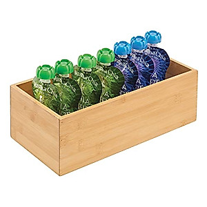 mDesign Bamboo Wood Organizer Storage Bin Box for Kitchen, Pantry, and Drawer Organization; Holder for Snacks, Juice Boxes, Utensils, Tea, Coffee - Echo Collection - 2 Pack - Natural