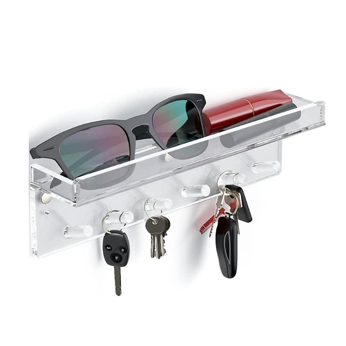 YUEHUA Magnetic Key Holder for Refrigerator, Acrylic Wall Mounted Key Rack with Mail Organizer for Home, Adhesive Key & Mail Holder Hanger - 6 Hooks (Clear)