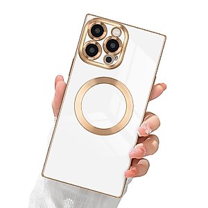 Newseego for iPhone 13 Pro Max Magnetic Case, Luxury Plating Edge Case for Women Girls Men Soft TPU Bumper Anti-Scratch Shockproof Protective Case Cover for iPhone 13 Pro Max-White