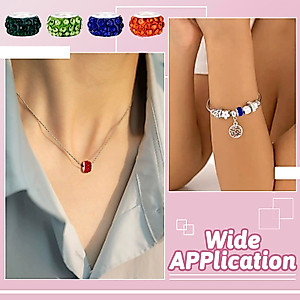 Craftdady 100Pcs Random Mixed Color Polymer Clay Large Hole European Beads with Rhinestone 11-12x7-7.5mm Rondelle Slide Bead Spacers for DIY Snake Chain Bracelet Making 5mm Big Hole