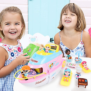 iPlay, iLearn Boat Dollhouse Playset for Girls 3-5, Kids Pretend Play Doll House Set W/ Cruise Ship, Dolls, Camping Accessories, Birthday Stocking Gifts for 4 5 6 Year Olds Child Toddler