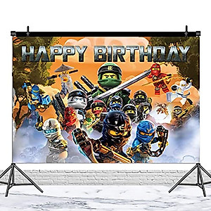 Ninjago Backdrop for Birthday Party Decorations Ninja Themed Happy Birthday Photo Backdrop The Shinobi Party Supplies 59" x 39" Includes Shoot Photo Backgrounds Props for Boys and Kids